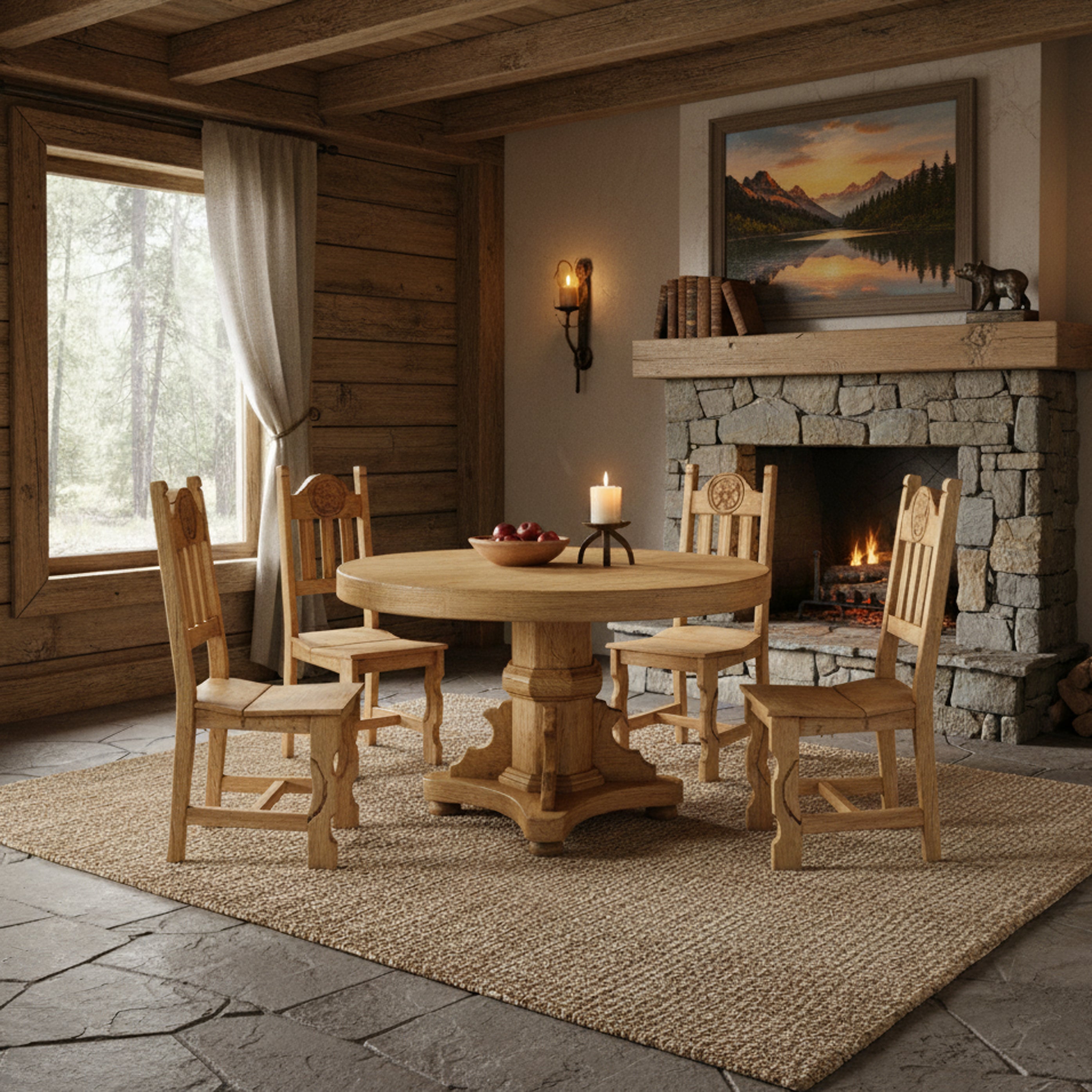 Round Star Table Set – Rustic Furniture Depot