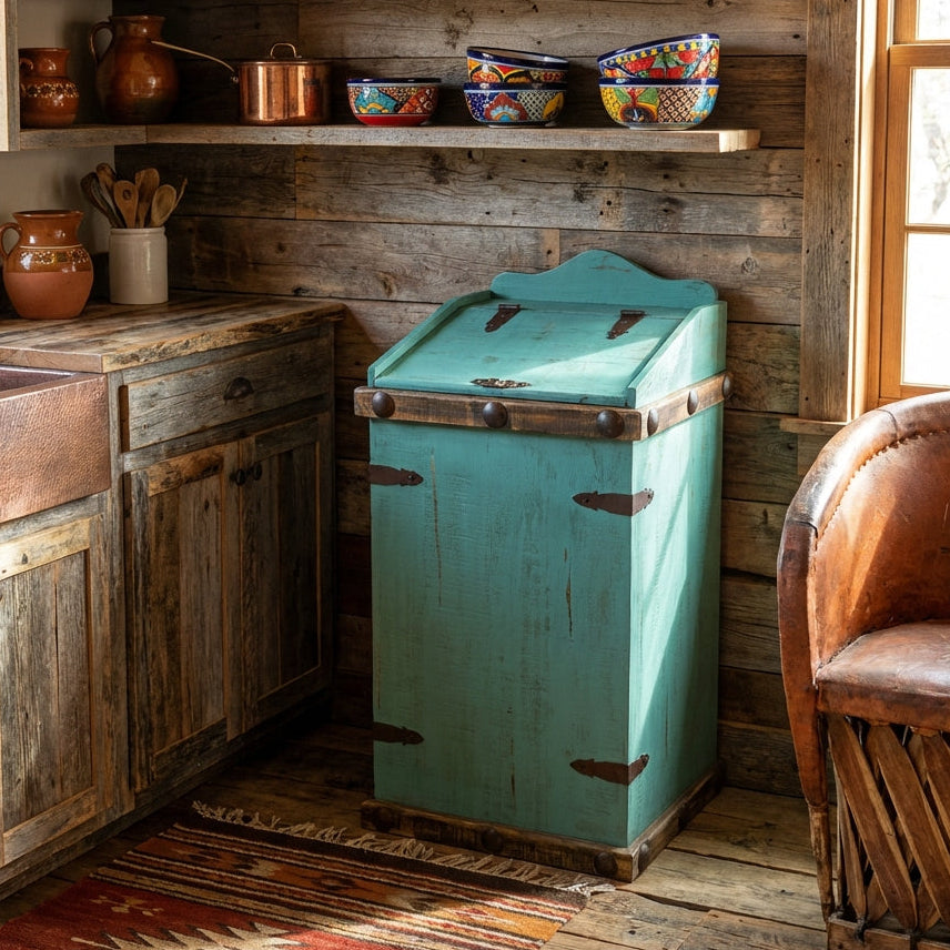 Turquoise Trash Can – Rustic Furniture Depot